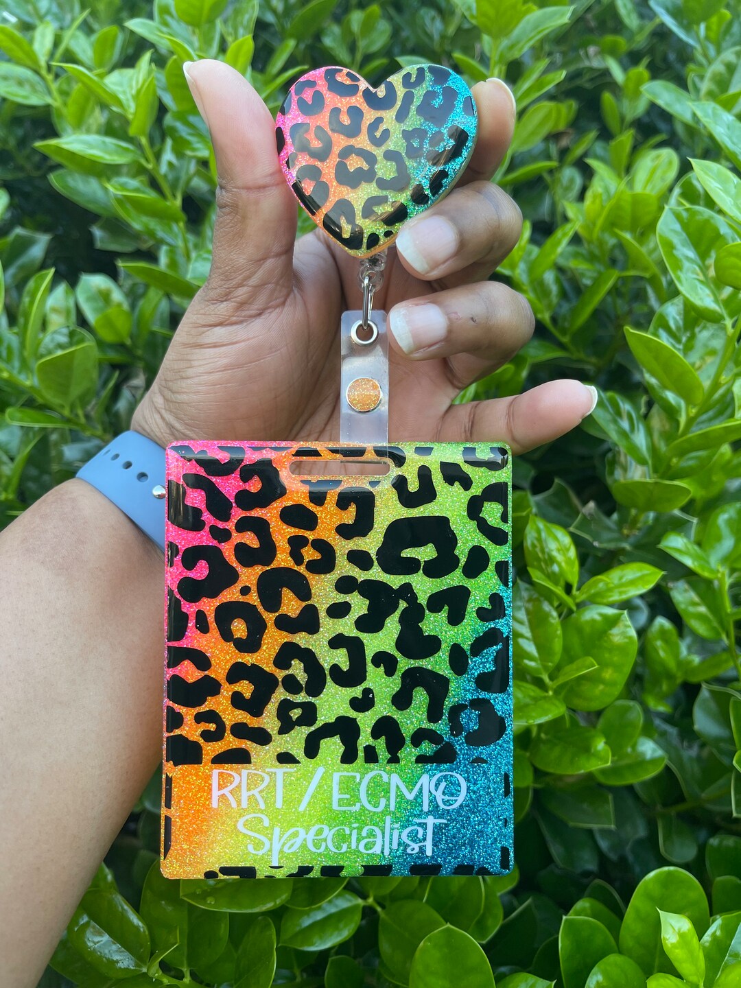 Custom Rainbow Leopard Print Glitter Badge Buddy and Badge Reel Set - Etsy