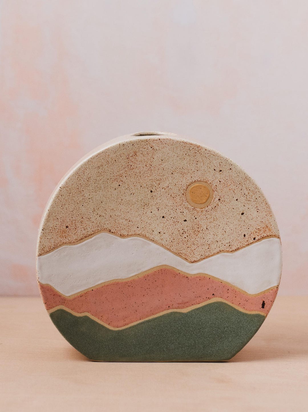 Hand Made Ceramic Vase | Circular Slab Vase | Landscape Pattern | 17cm ...