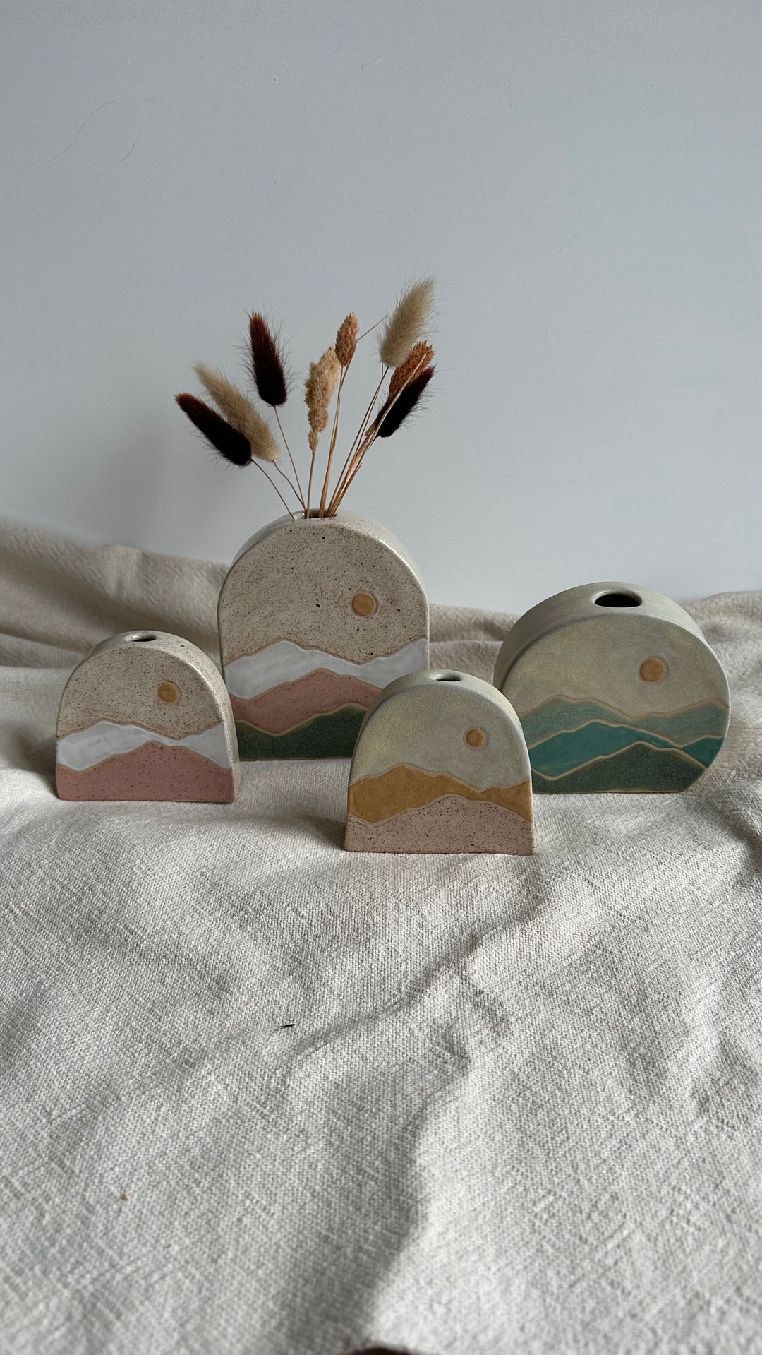 Hand Made Ceramic Vase | Arch Slab Vase | Landscape Pattern | 14cm Tall ...