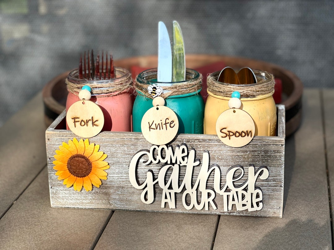 Farmhouse Silverware Holder, Rustic, Outdoors, Outdoor Dining, Picnic ...