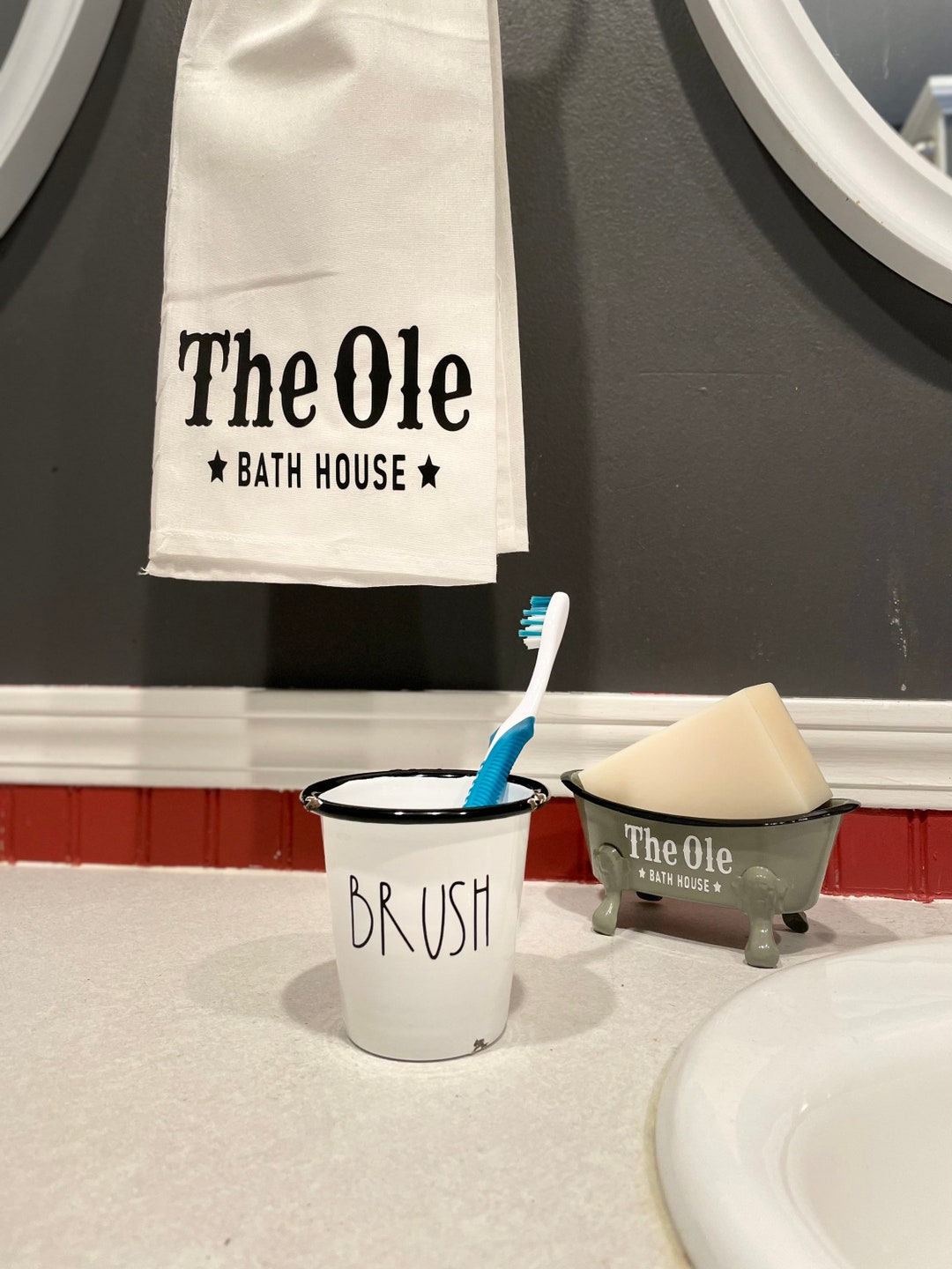 Farmhouse, Rustic, Country, White Enamel Finish Toothbrush Holder -2 - Etsy