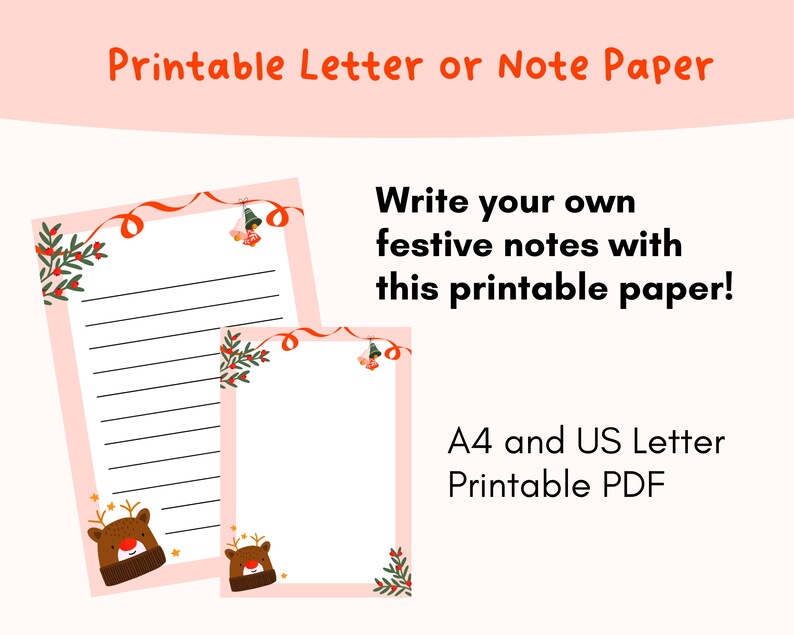 Printable Festive Letter Paper Printable Note Paper for the | Etsy