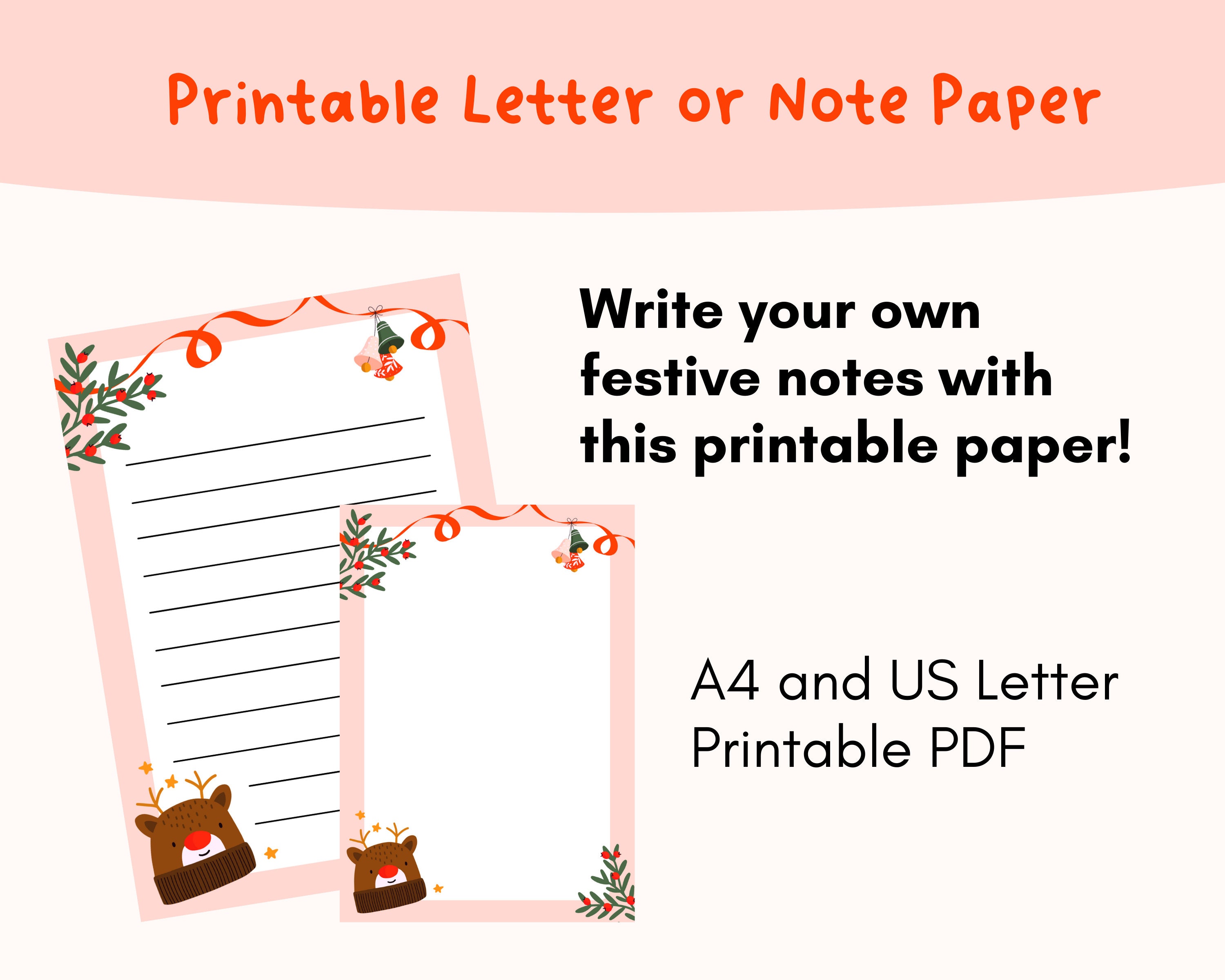 Printable Festive Letter Paper Printable Note Paper for the Holiday ...