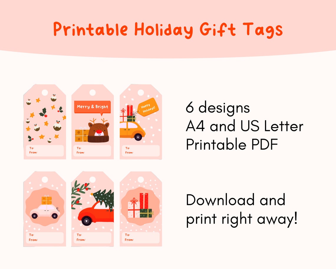 Printable Festive Gift Tags Printable Holiday Gift Tags - Etsy