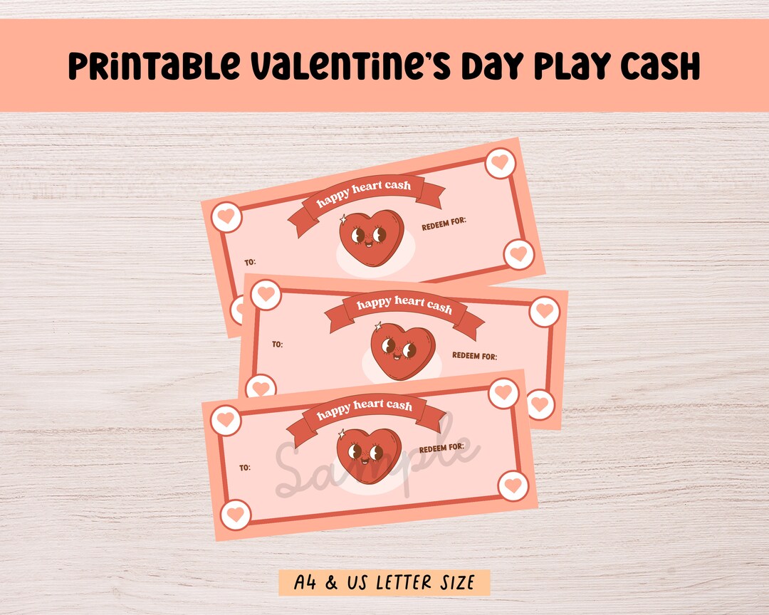 Valentine's Play Money Printable Valentine's Day Play Cash Printable ...