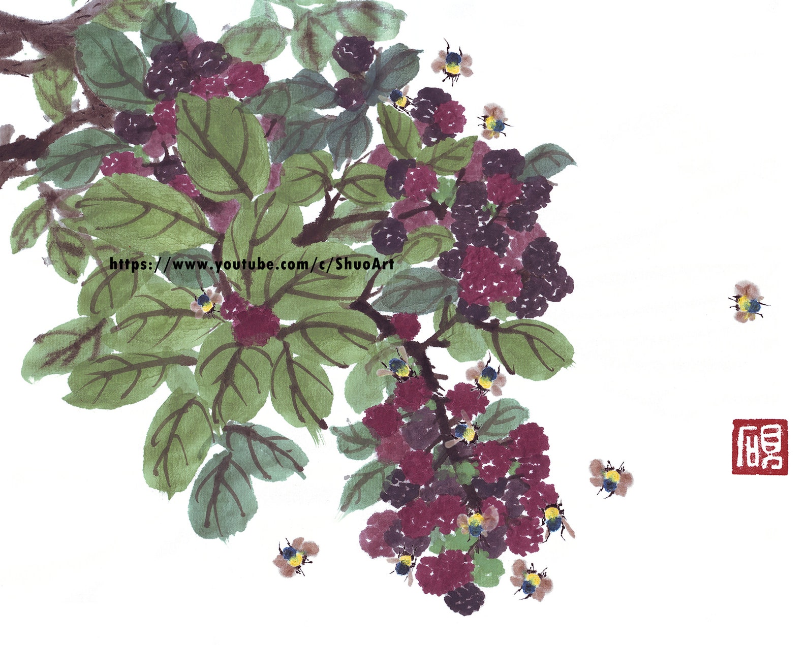 Blackberry Chinese Watercolor fine Art Print or Digital Download - Etsy ...