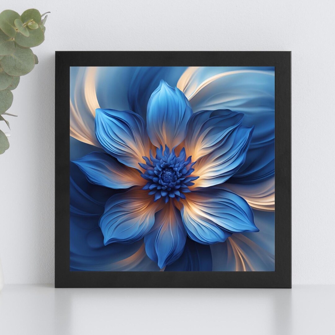 Blue Flower Printable | Modern Floral Decor | Unique Wall Art - Etsy
