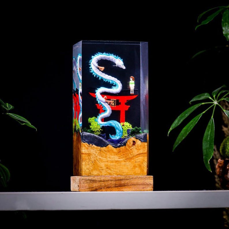 Chihiro and Haku Epoxy Night Light Night Light, Custom Resin Night Light, Desk Shelf Decor ...