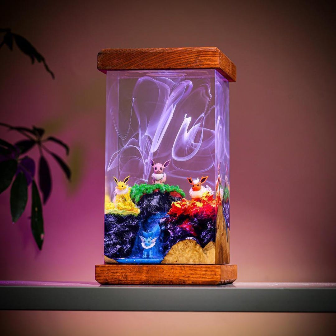 Eevee Pokemon Evolution Epoxy Lamp, Cute Eeveelution Resin Art Night ...
