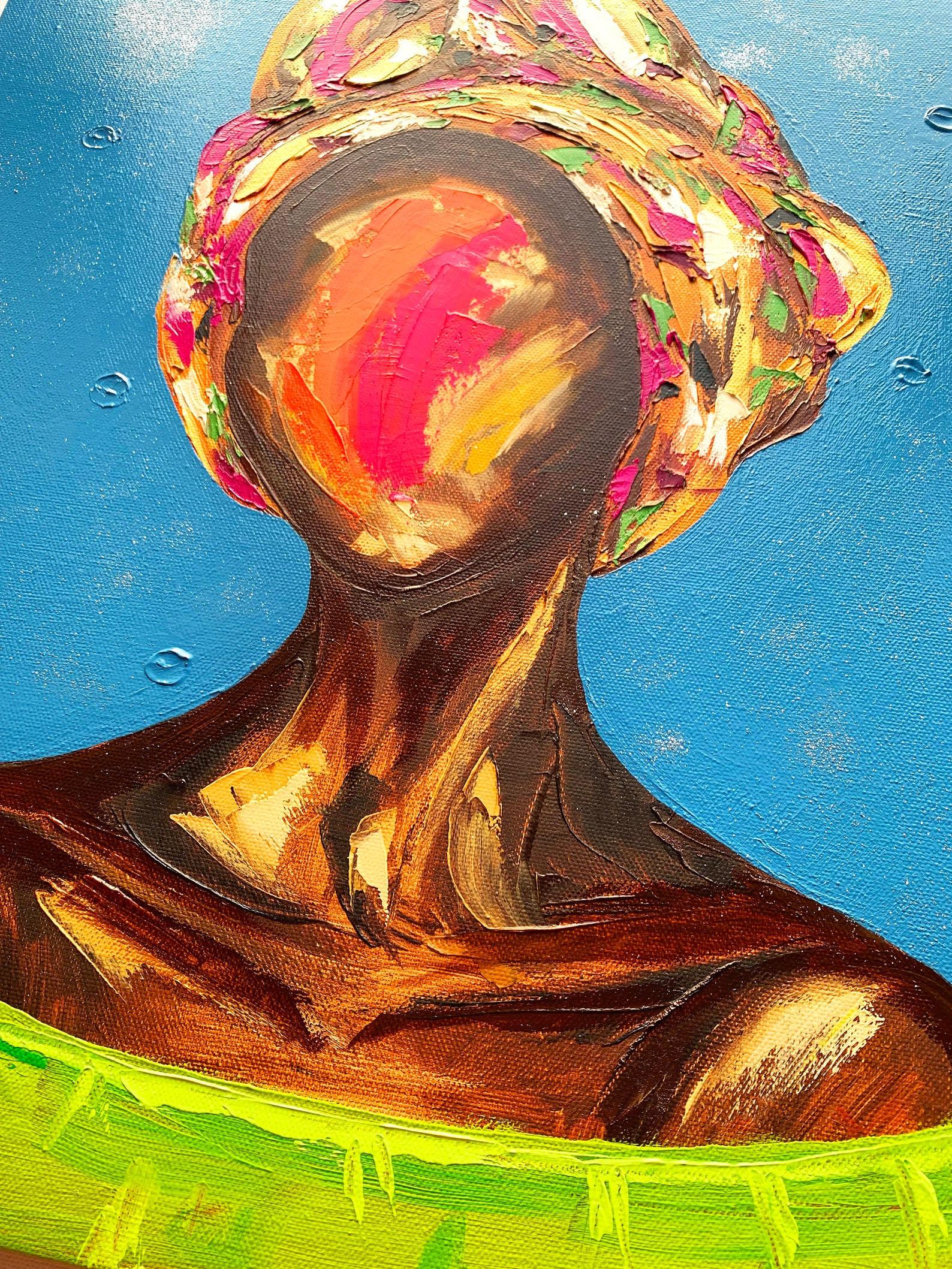 Unique Woman Oil Painting Original Afro Queen Artwork Faceless Black ...