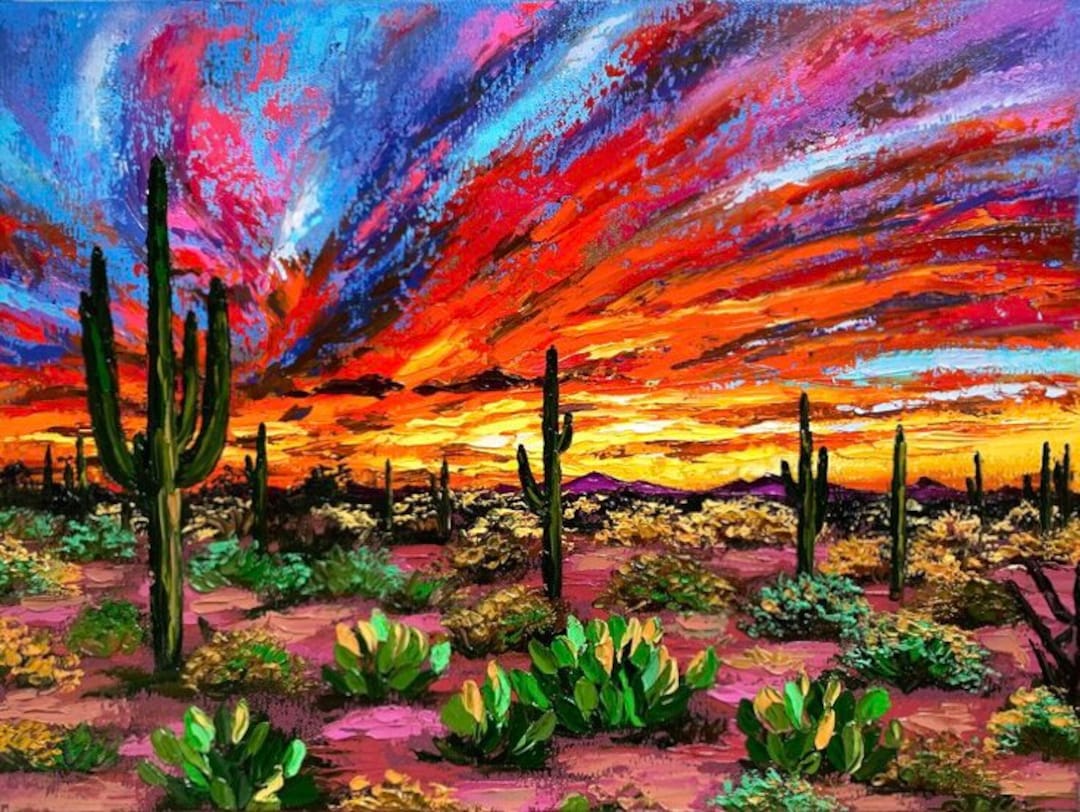 Colorful Arizona Oil Painting Original Large Tucson Canvas Artwork ...