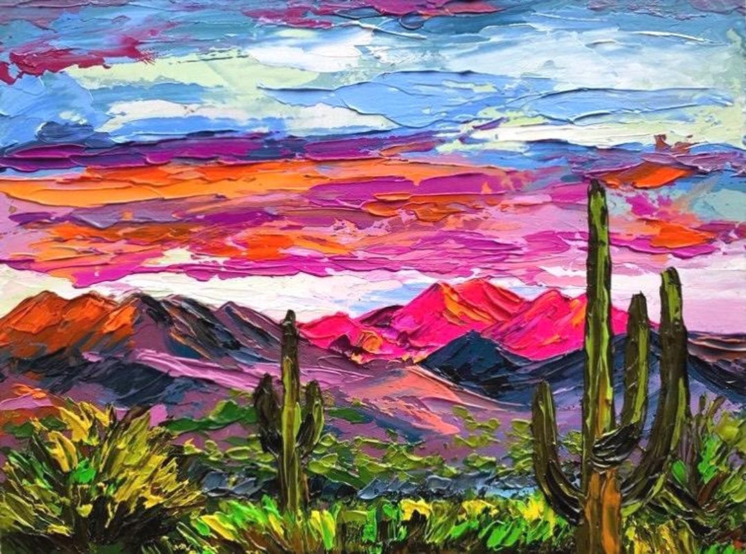 Arizona Oil Painting Original Motley Sonoran Desert Artwork Impasto ...