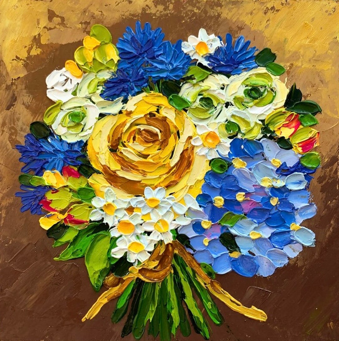 Unique Floral Bouquet Oil Painting Original Impasto Blooming Flowers ...