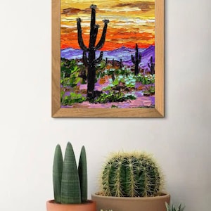 Motley Arizona Sunset Oil Painting Original Desert Cactus Artwork ...