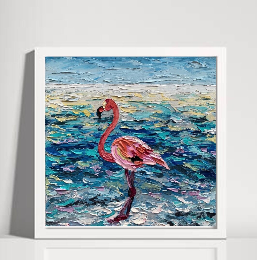 Flamingo Oil Painting Original Pink Bird Wall Art Impasto Pink ...