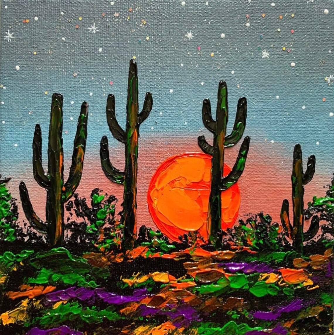 Sparkling Night in Arizona Oil Painting Original Arizona Canvas Artwork ...
