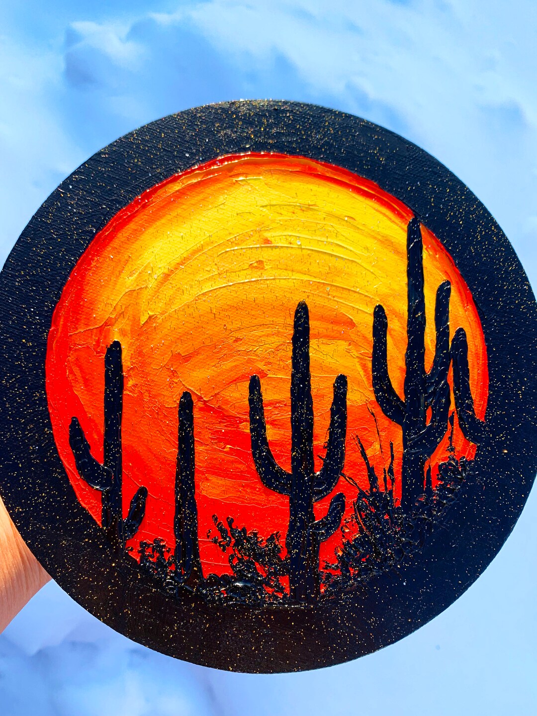 Sparkling Arizona Desert Oil Painting Original Arizona Sunset Round ...