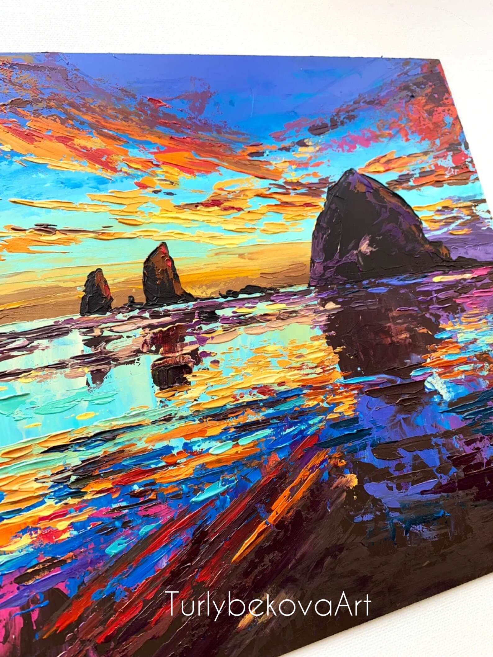 Original Oregon Sunset Oil Painting: Haystack Rock, Cape Kiwanda Art - Etsy