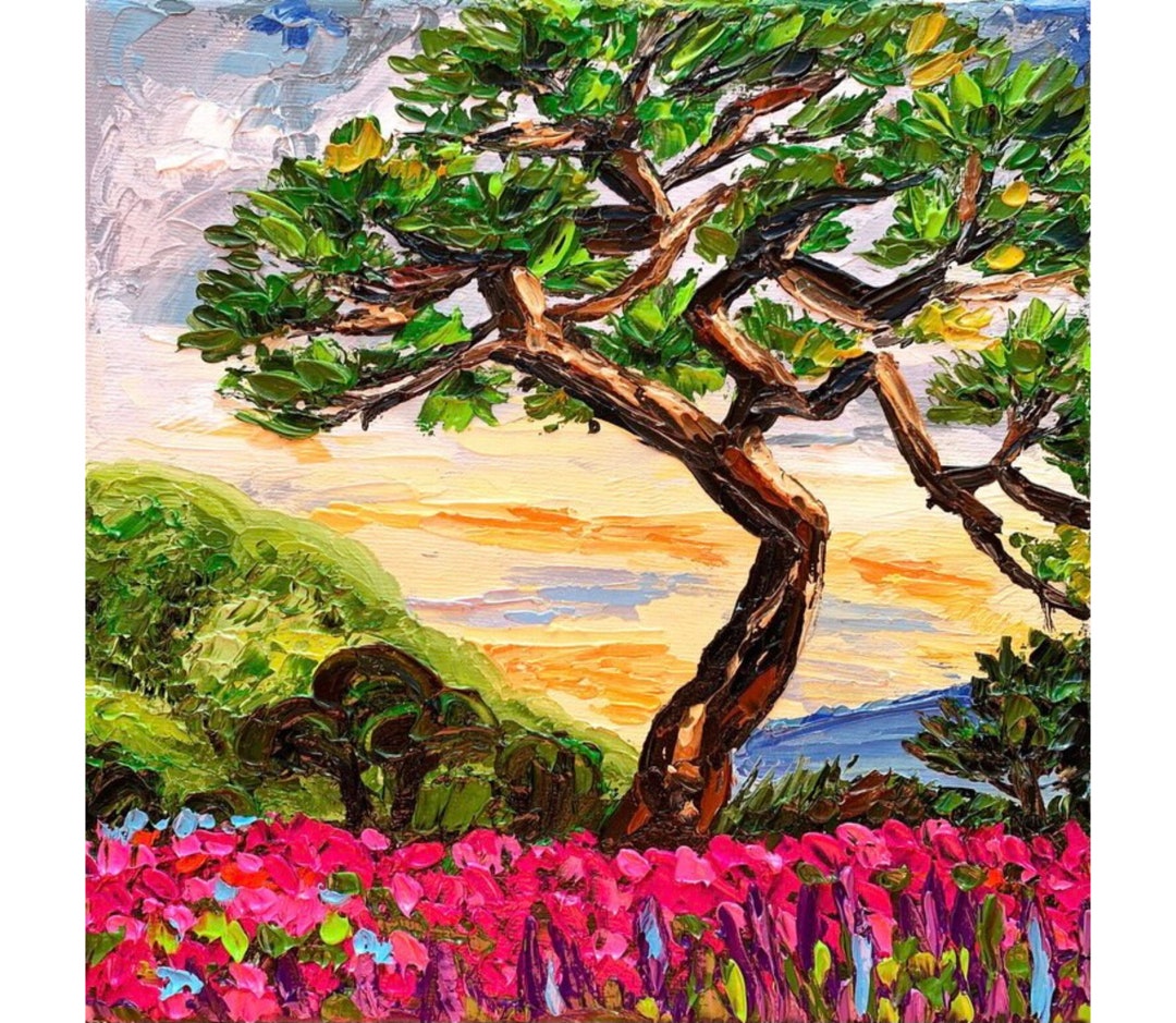 Monterey Bay Oil Painting Original Impasto Cypress Tree Canvas - Etsy