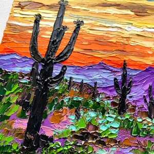 Motley Arizona Sunset Oil Painting Original Desert Cactus Artwork ...
