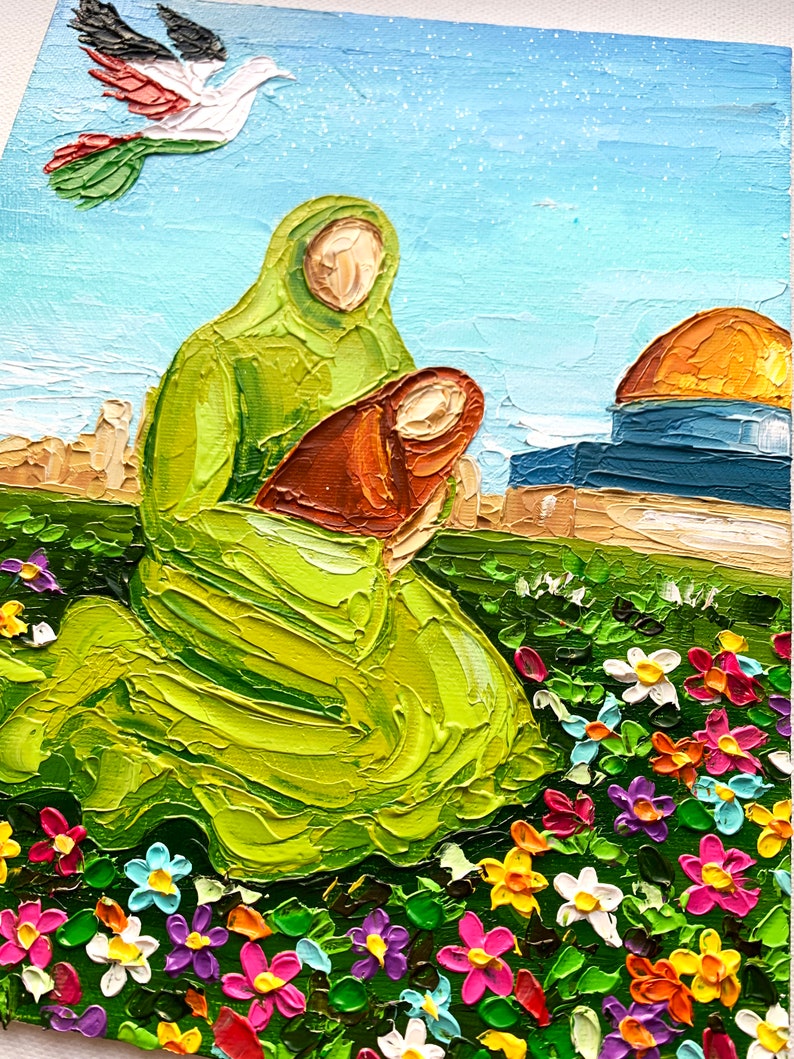 Hand Painted Palestine Oil Painting Original Peaceful Sky Over ...