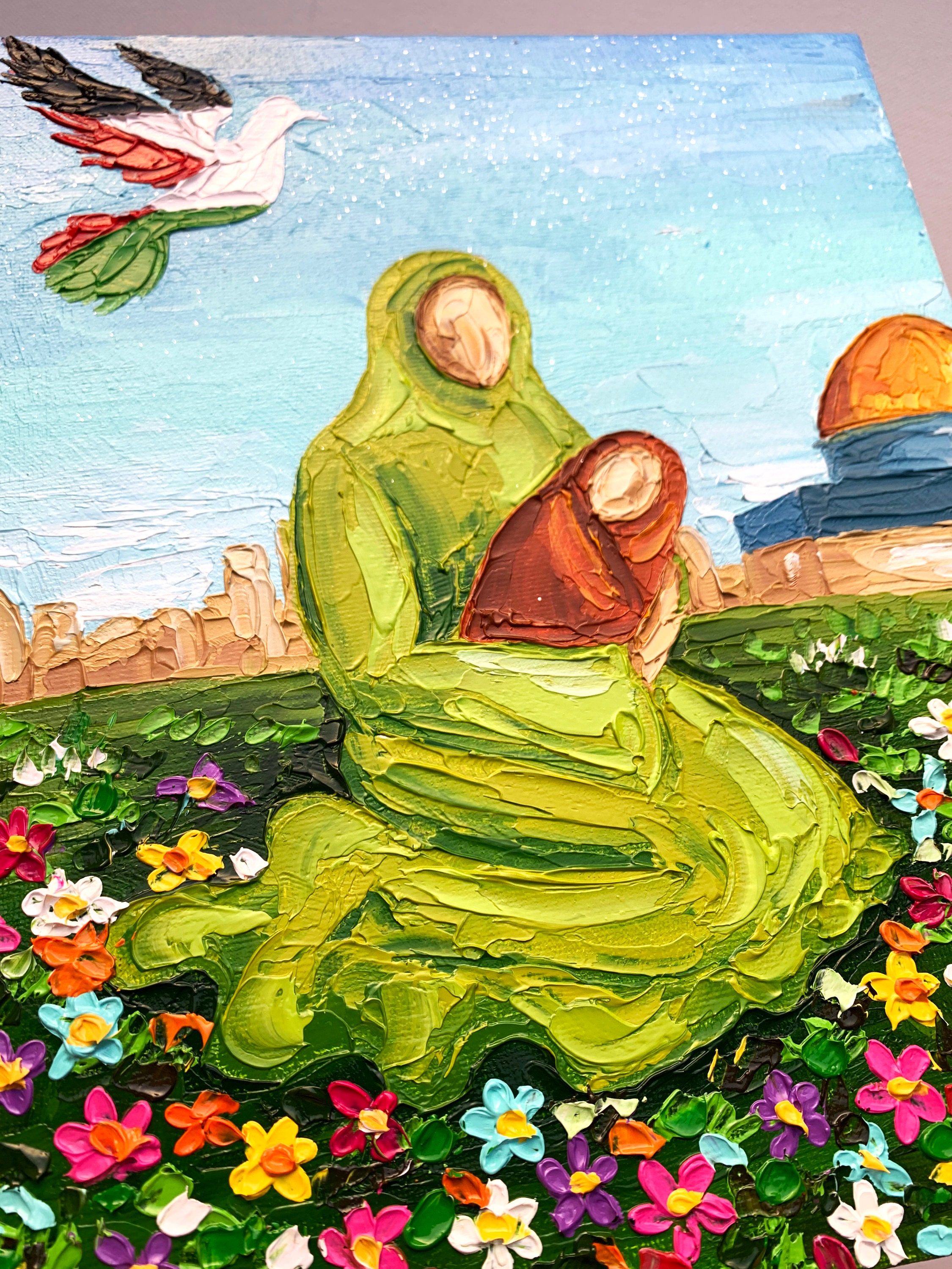 Hand Painted Palestine Oil Painting Original Peaceful Sky Over ...