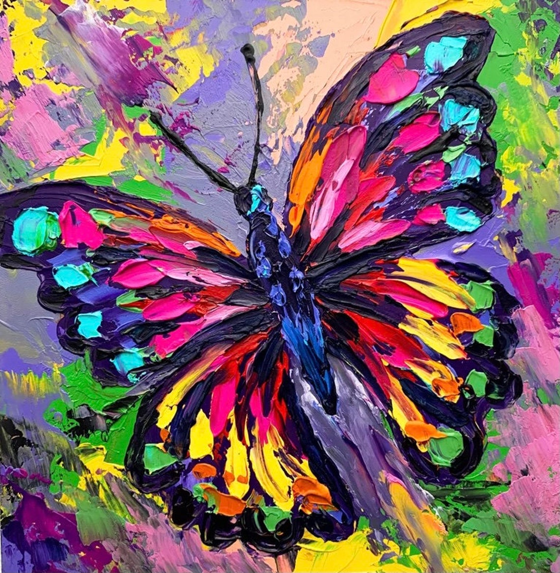 Motley Butterfly Oil Painting Original Impasto Butterfly Artwork ...