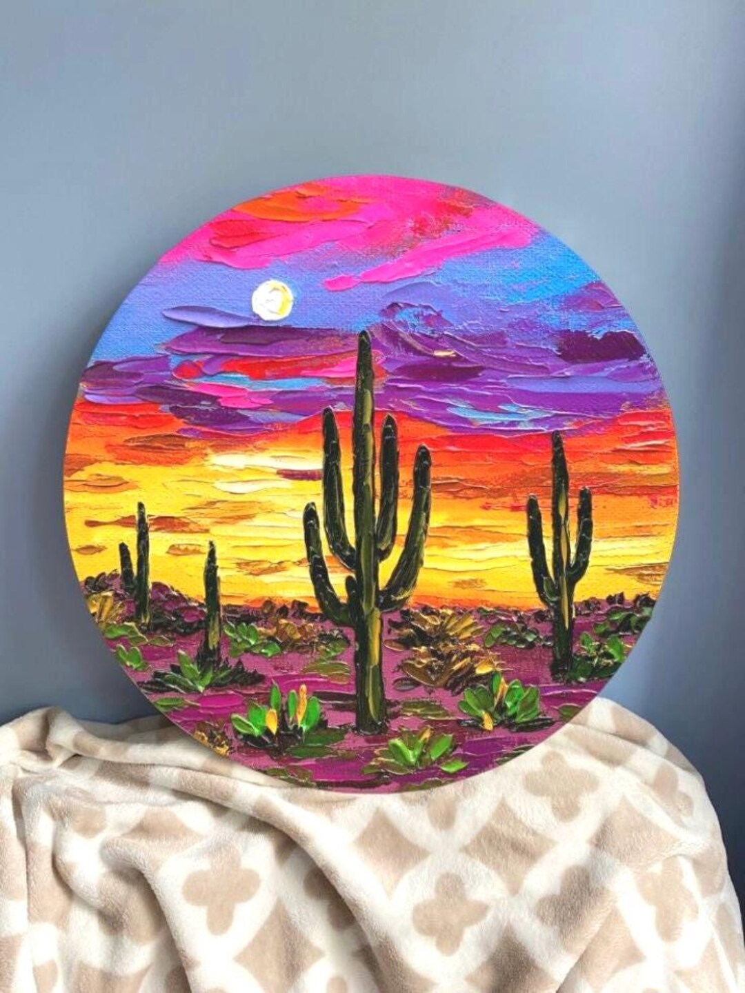 Arizona Artwork Original Tucson Arizona Round Canvas Oil Painting ...