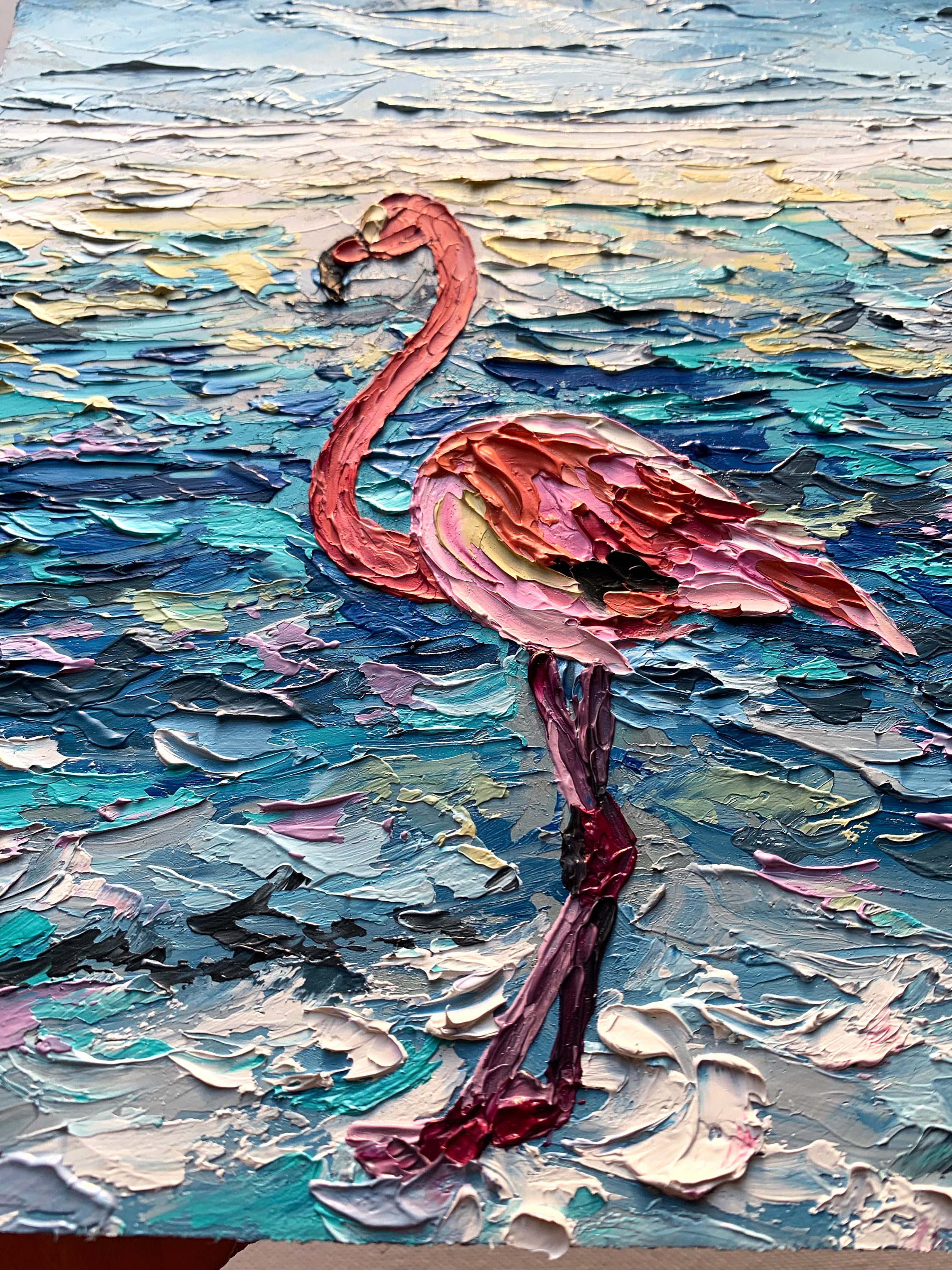 Flamingo Oil Painting Original Pink Bird Wall Art Impasto Pink ...