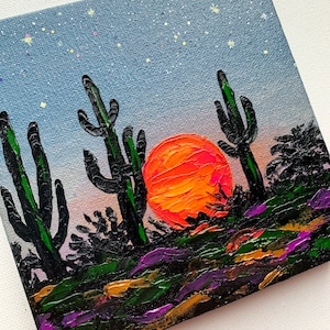Sparkling Night in Arizona Oil Painting Original Arizona Canvas Artwork ...