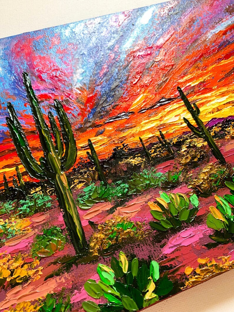 Colorful Arizona Oil Painting Original Large Tucson Canvas Artwork ...