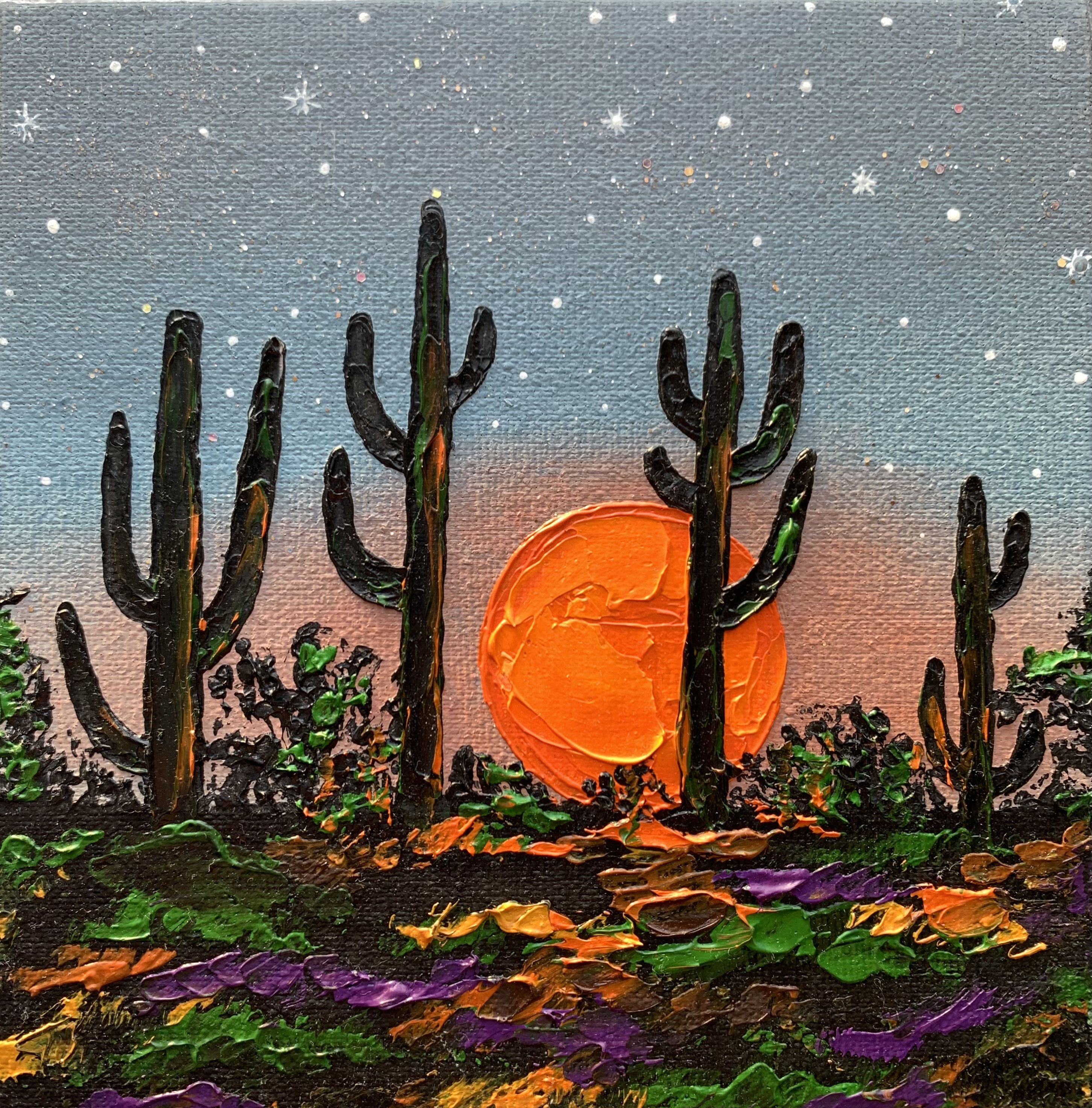 Sparkling Night in Arizona Oil Painting Original Arizona Canvas Artwork ...