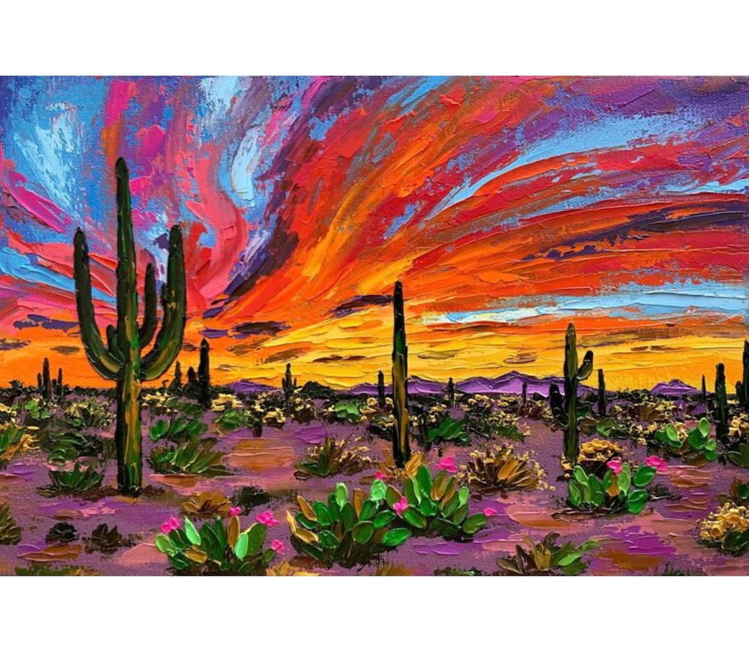 Motley Arizona Oil Painting Original Arizona Sunset Artwork Sonoran ...