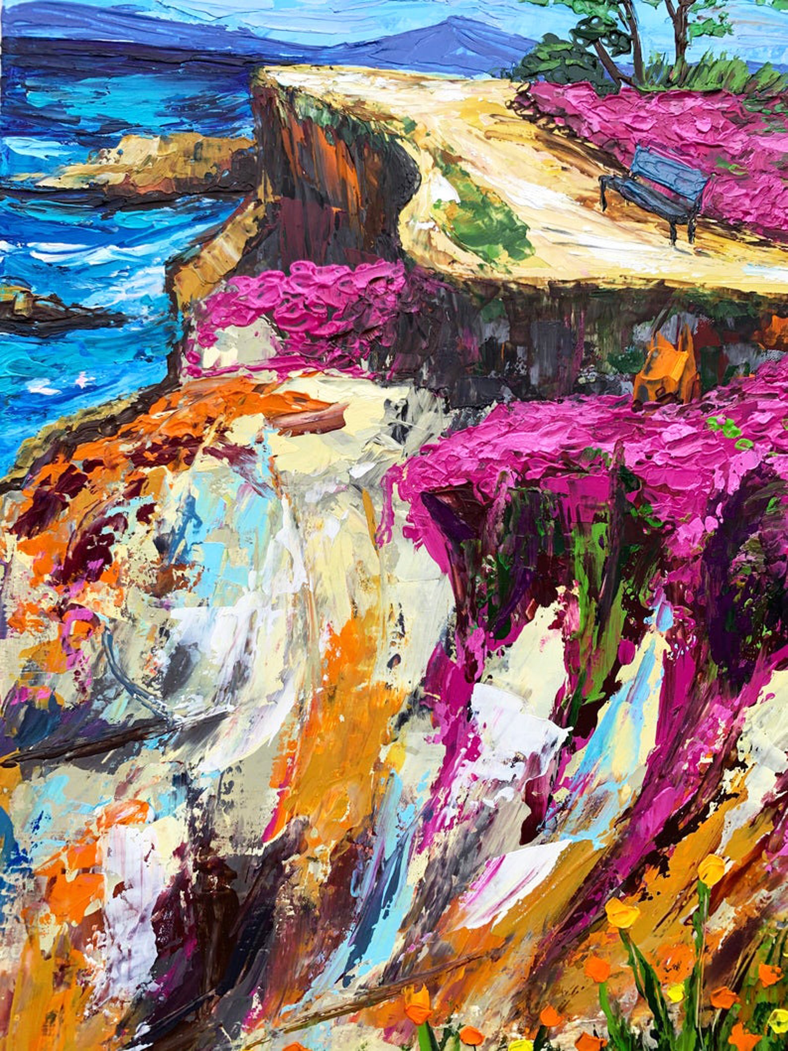Motley Carmel Beach Oil Painting Original Big Sur Artwork Colorful ...
