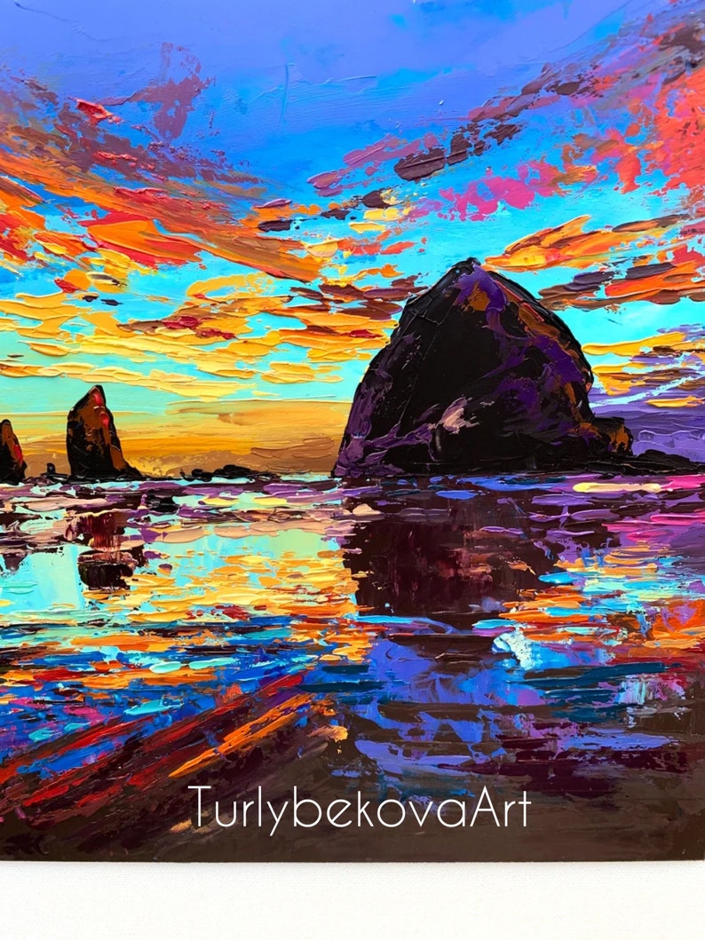 Original Oregon Sunset Oil Painting: Haystack Rock, Cape Kiwanda Art - Etsy