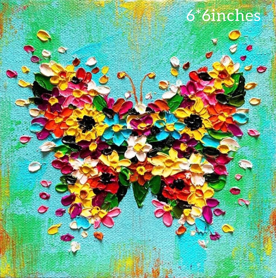 Colorful Flower Butterfly Oil Painting Original Large Butterfly Canvas ...