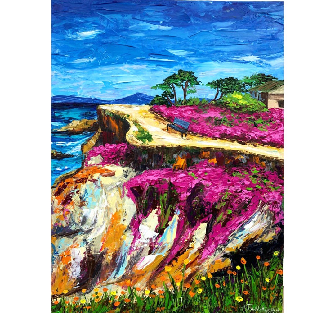 Motley Carmel Beach Oil Painting Original Big Sur Artwork Colorful ...
