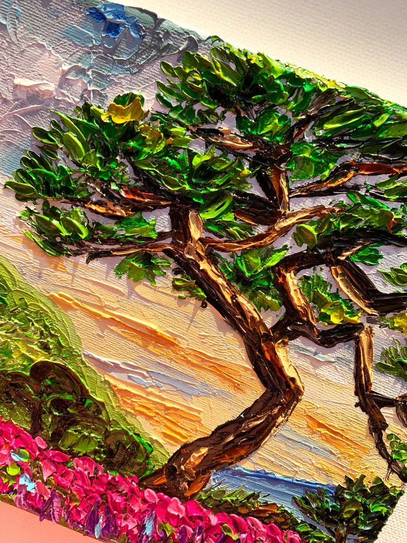 Monterey Bay Oil Painting Original Impasto Cypress Tree Canvas - Etsy