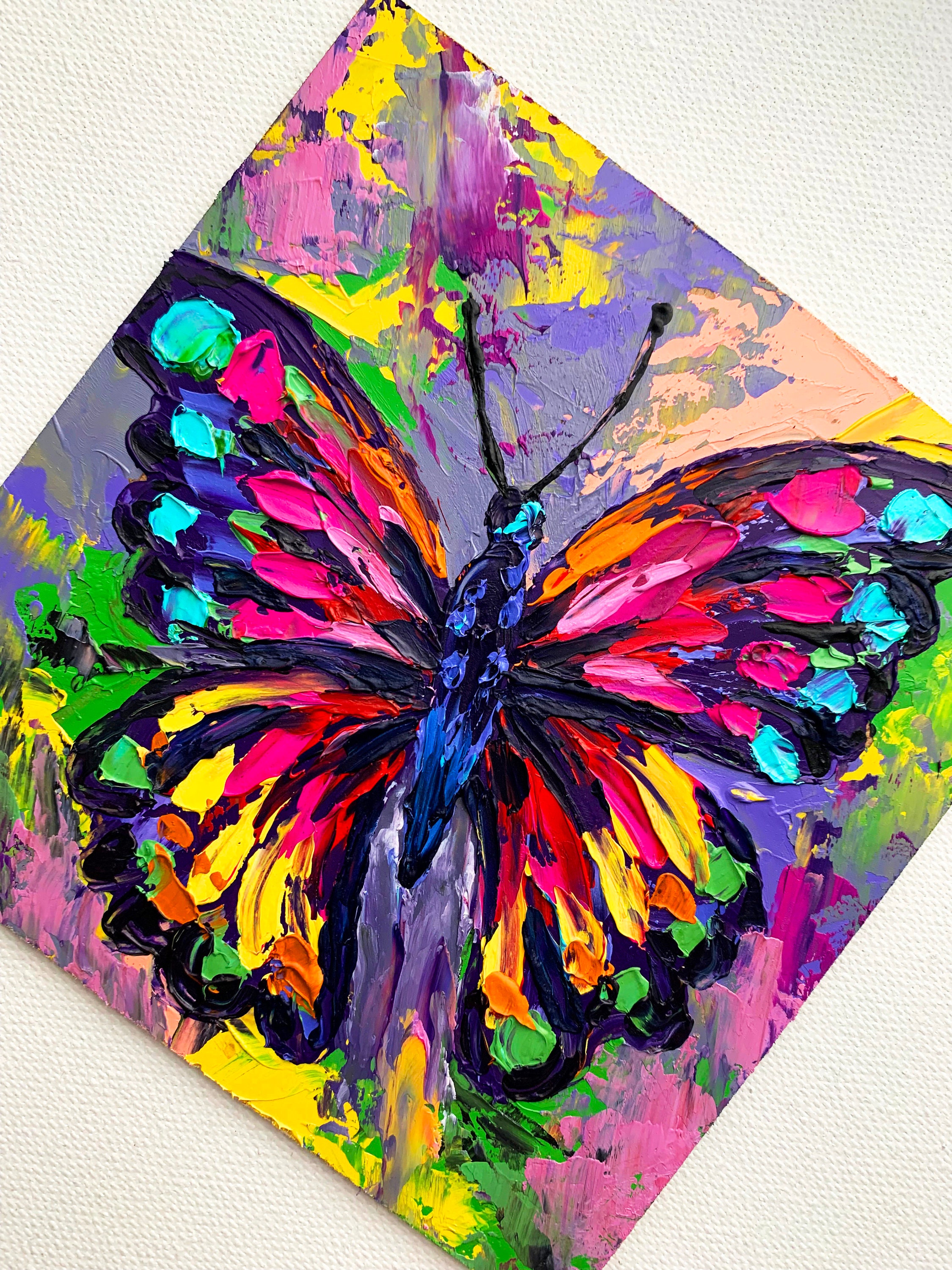 Motley Butterfly Oil Painting Original Impasto Butterfly Artwork ...