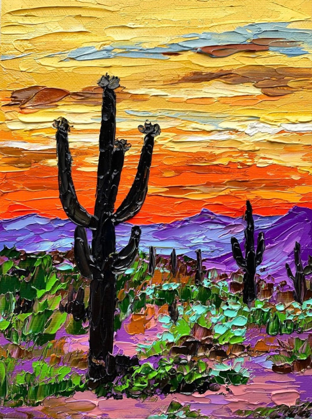 Motley Arizona Sunset Oil Painting Original Desert Cactus Artwork ...