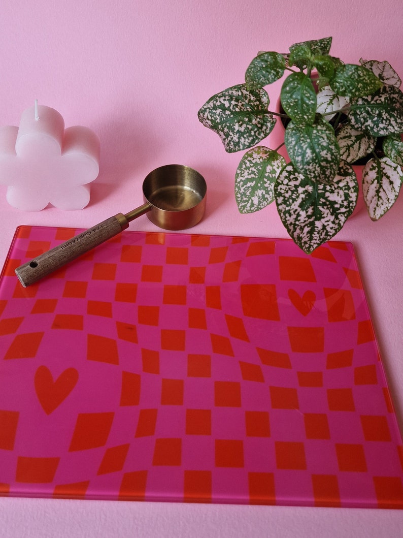 Pink Checkered Glass Cutting Board: Funky Kitchen Decor - Etsy