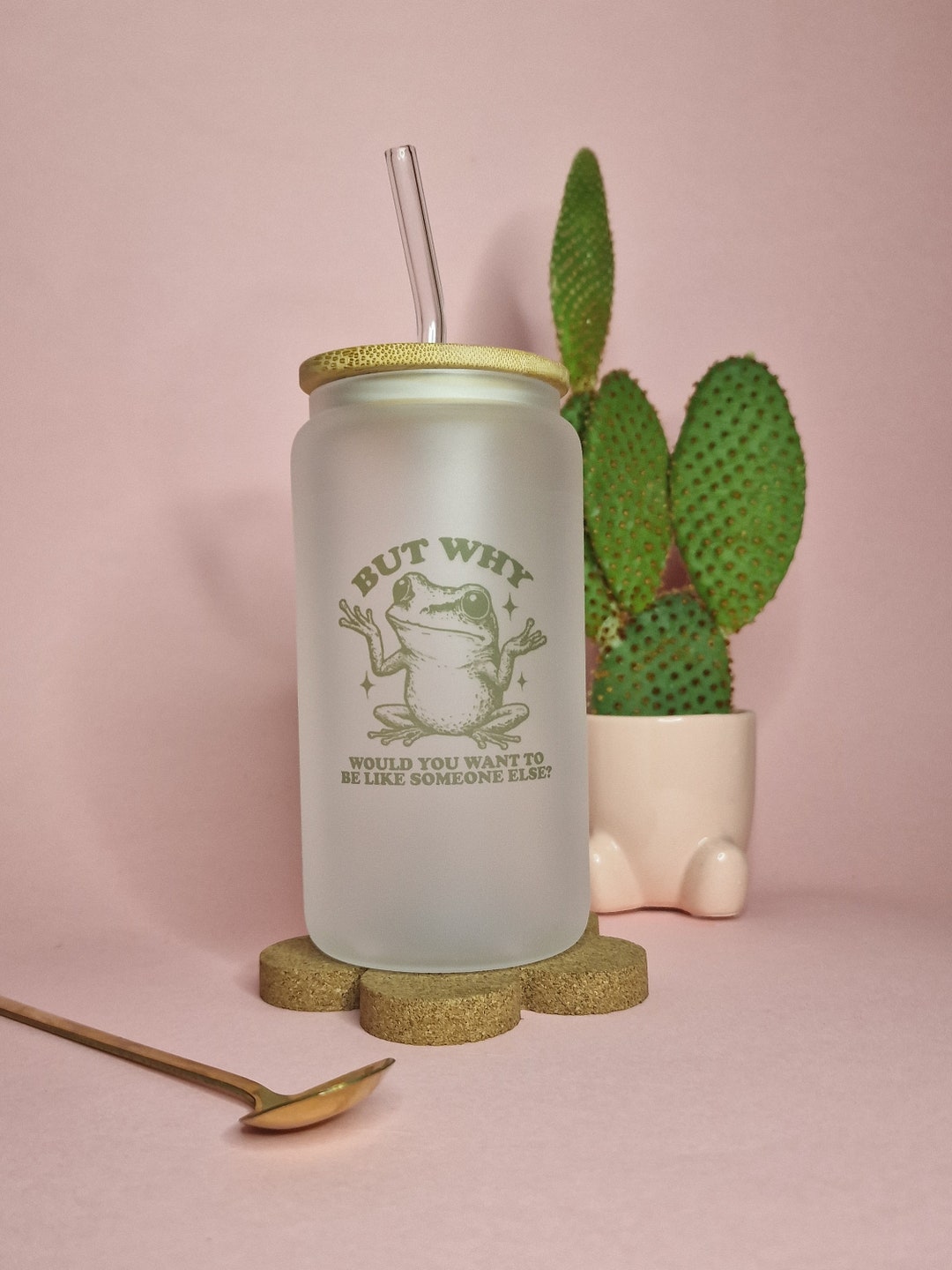 Positive Affirmation Frog but Why Mental Health Glass Tumbler bamboo ...