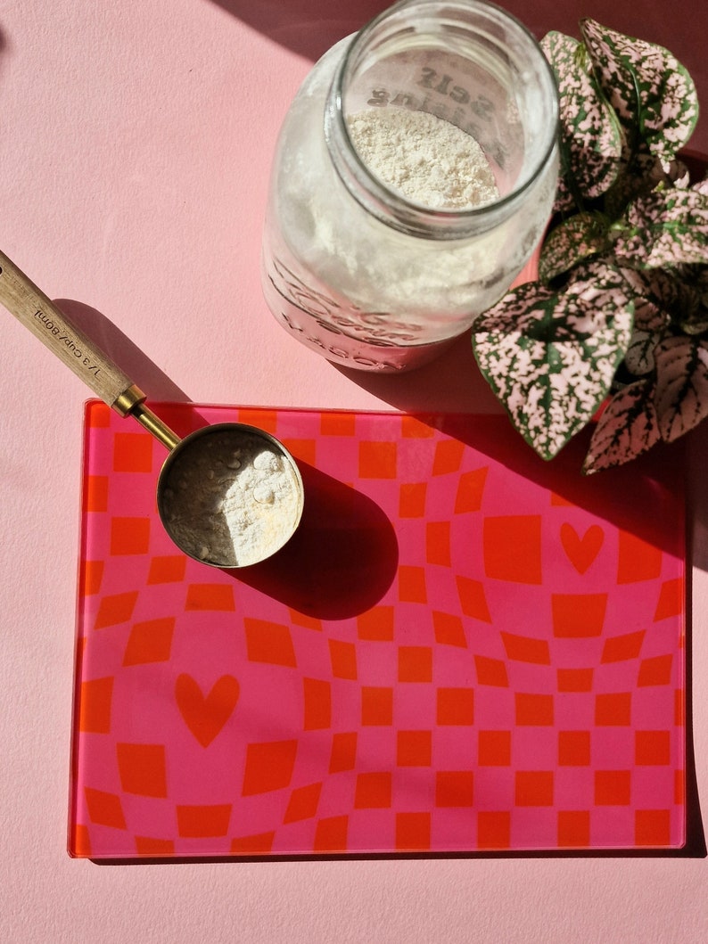 Pink Checkered Glass Cutting Board: Funky Kitchen Decor - Etsy