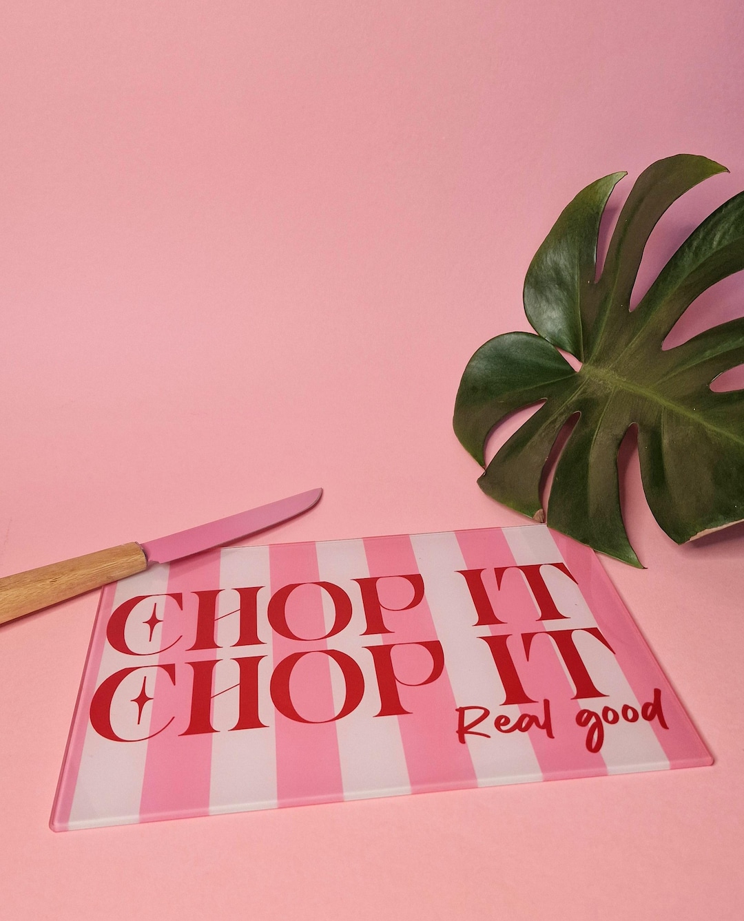 Pink Stripe Glass Chopping Board: 'chop It Real Good' Kitchen Decor - Etsy