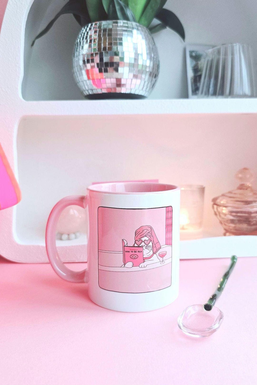 Pink Ceramic Cat Mug | Funny Boujee Gift - Etsy