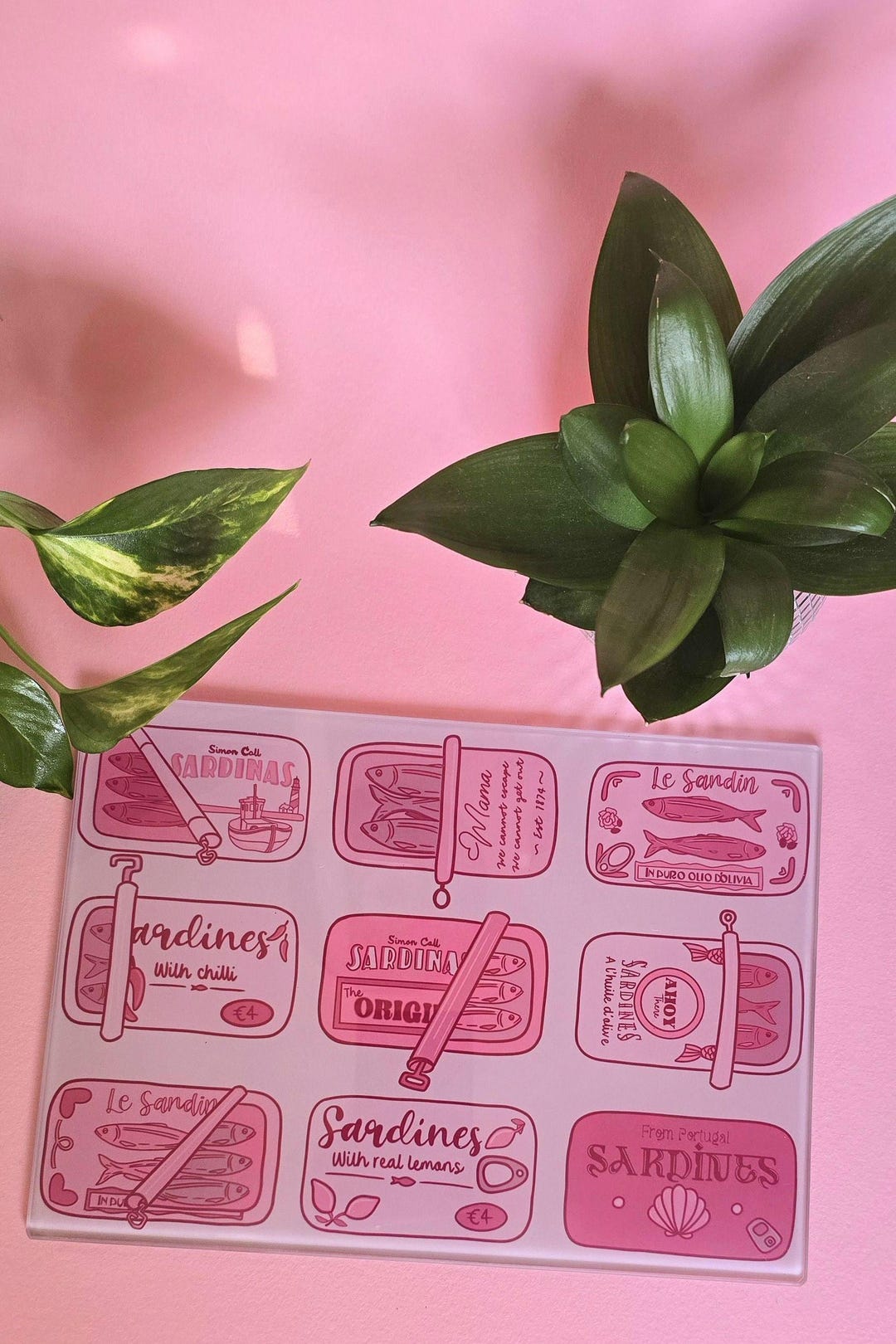 Pink Sardine Tin Glass Chopping Board: Funky Kitchen Decor - Etsy