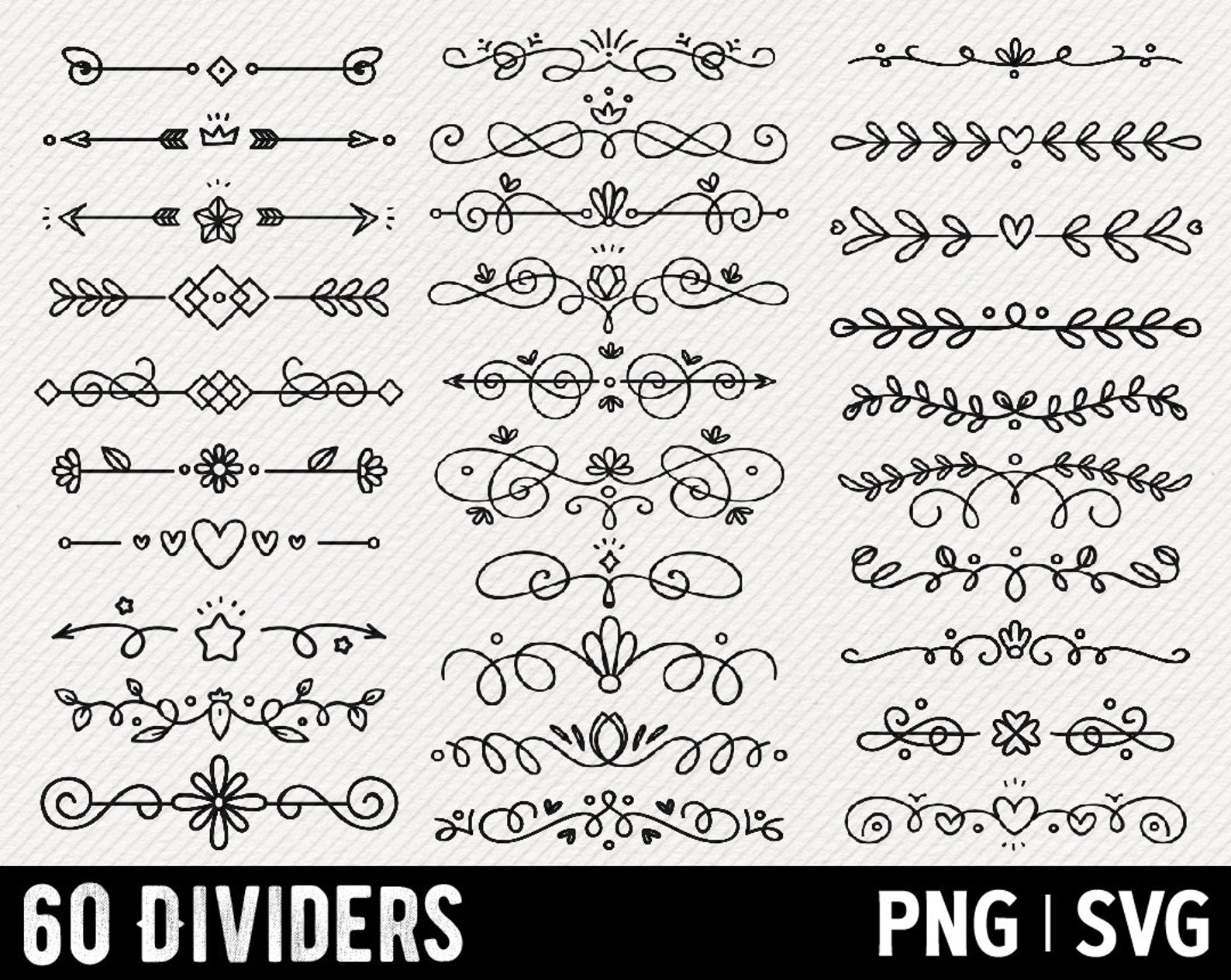 60 Dividers PNGSVG Dividers Doodle Hand Drawn - Etsy