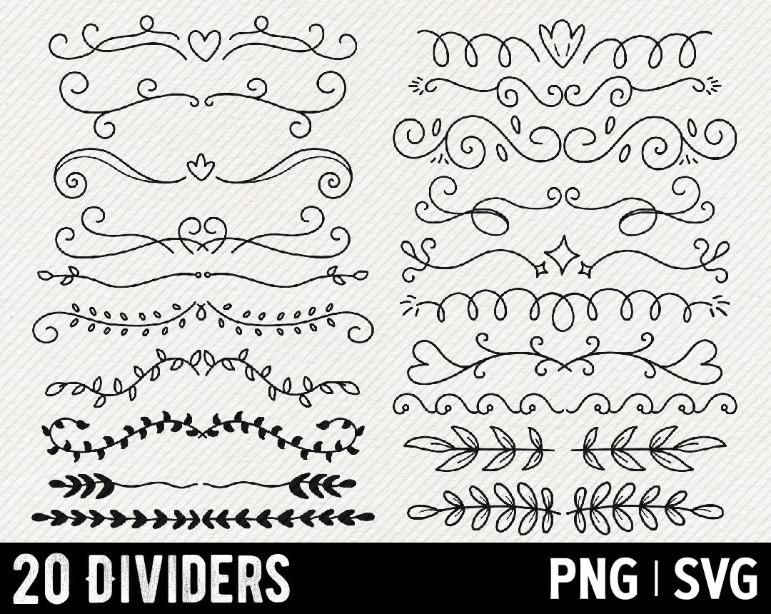 20 Dividers PNG,SVG Dividers, Doodle, Hand Drawn, Decoration Clipart ...