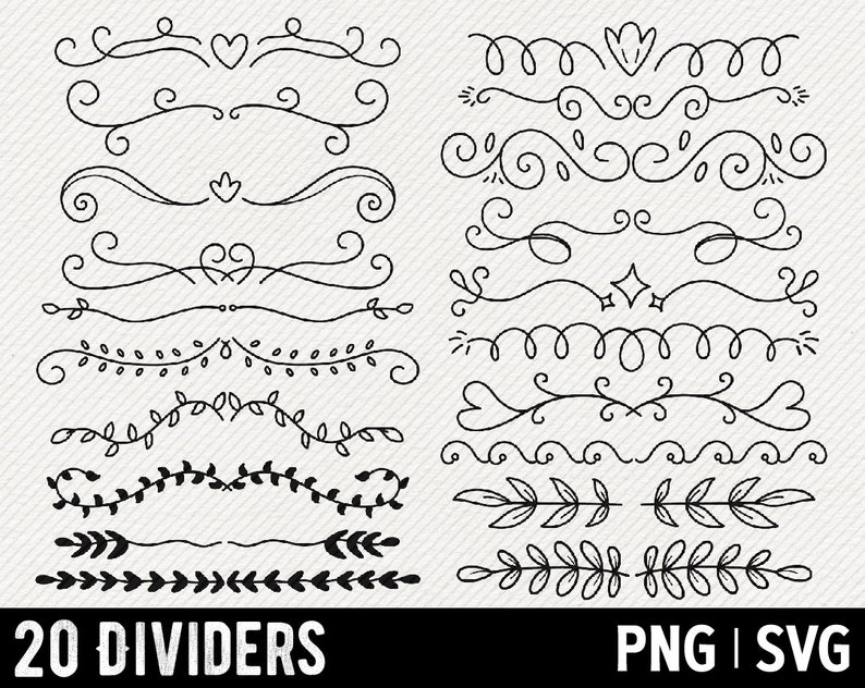 20 Dividers PNG,SVG Dividers, Doodle, Hand Drawn, Decoration Clipart ...