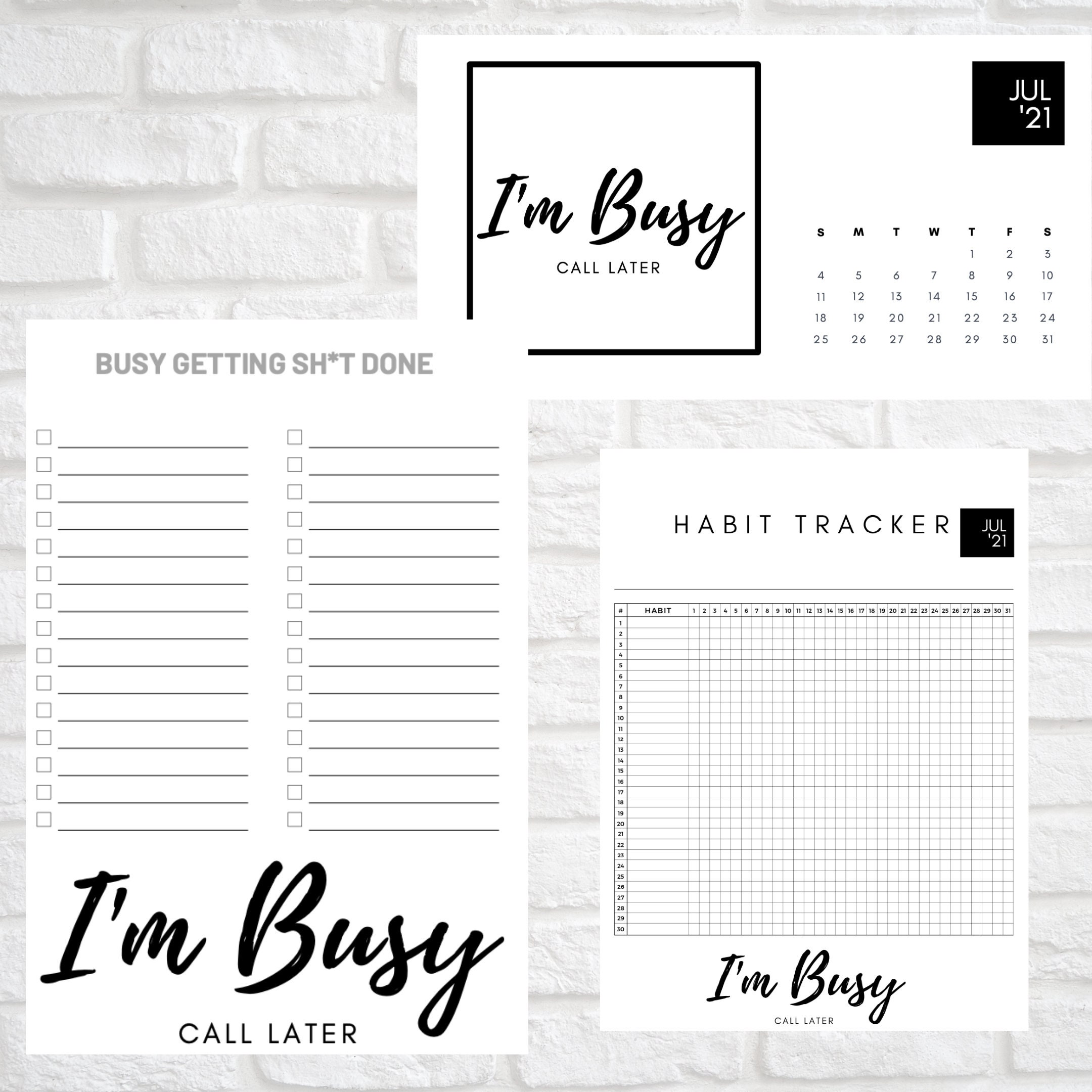 I'm busy TO DO list / habit tracker / July 2021 calendar / | Etsy